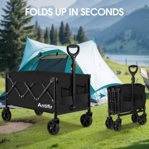 Collapsible Wagon Cart Foldable 360 LBS, Portable Garden Wagon Cart All Terrain with Large Capacity, Heavy Duty Folding Utility Wagon Cart for Groceries, Sports, Shopping, Camping Outdoor, Black