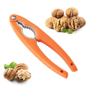 nutcracker, stainless steel nut crackers for all nuts, heavy duty nutcracker tool for walnet, pencan, chestnut, crab, lobster and more, ergonomic handle (orange)