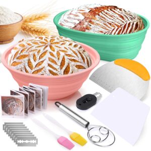 palksky sourdough proofing baskets silicone kit, sour dough kit sourdough baking supplies - round & oval bowls tools, sourdough bread baking supplies, bread proofer essentials for beginners