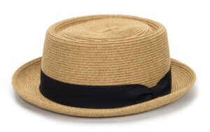 pork-pie-hat-for-men-women straw-boater-hat - classic boater derby sun hats with grosgrain band khaki