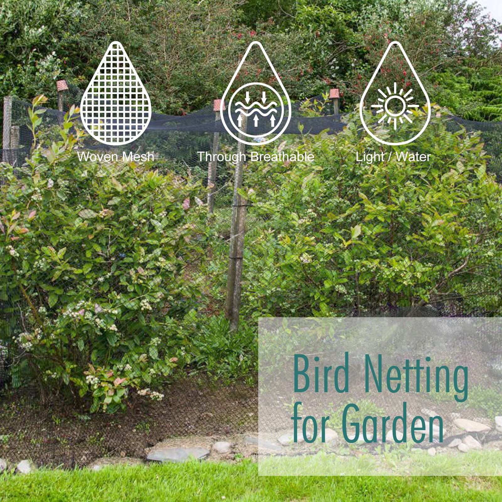 Bird Netting for Garden, Fetanten 13 x 40 FT Heavy Duty Garden Netting Mesh Pest Barrier with Ties and Staples for Vegetable, Fruit Trees, Blueberry Protection Against Birds, Deer, Poultry