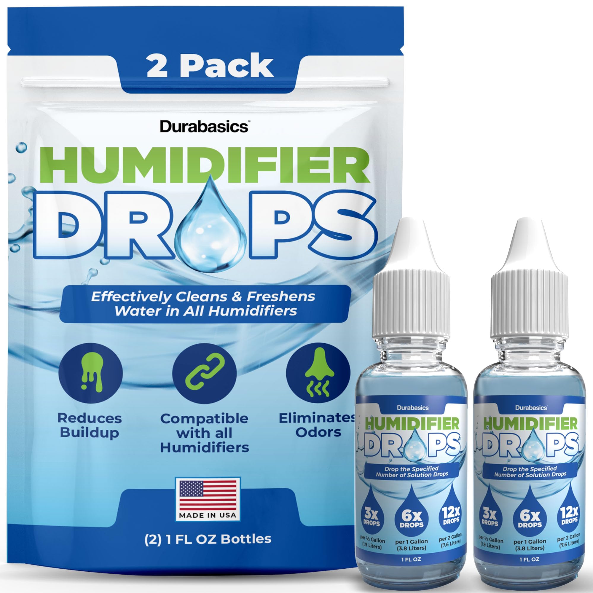 [2 Pack] Humidifier Drops for Cleaning - Food Grade Humidifier Cleaner Slows Buildup & Scaling - Cleans & Deodorizes Water - Suitable for All Humidifier Models - 200+ Day Supply - Made in USA