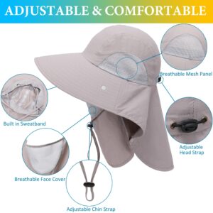 Outrip Sun Hat for Men Women Wide Brim Fishing Hat with Face Cover & Neck Flap Outdoor Sun Protection Hat Light Grey