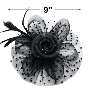 Fascinators Hat Kentucky Derby Tea Party Headwear for Women Girls Flower Mesh Ribbons Feathers Headband (US, Alpha, One Size, One Size, Black)