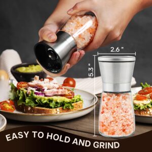 Stainless Steel Salt and Pepper Grinder Set of 2 - Pepper Mill & Salt Mill with Adjustable Coarseness - Glass Spice Shakers - Easy Clean Ceramic Grinders W/Funnel