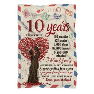 muchnee personalized 10th wedding anniversary throw blanket, happy 10th wedding blanket gifts for couple, romantic marriage gifts for wife husband him her on birthday valentines day christmas