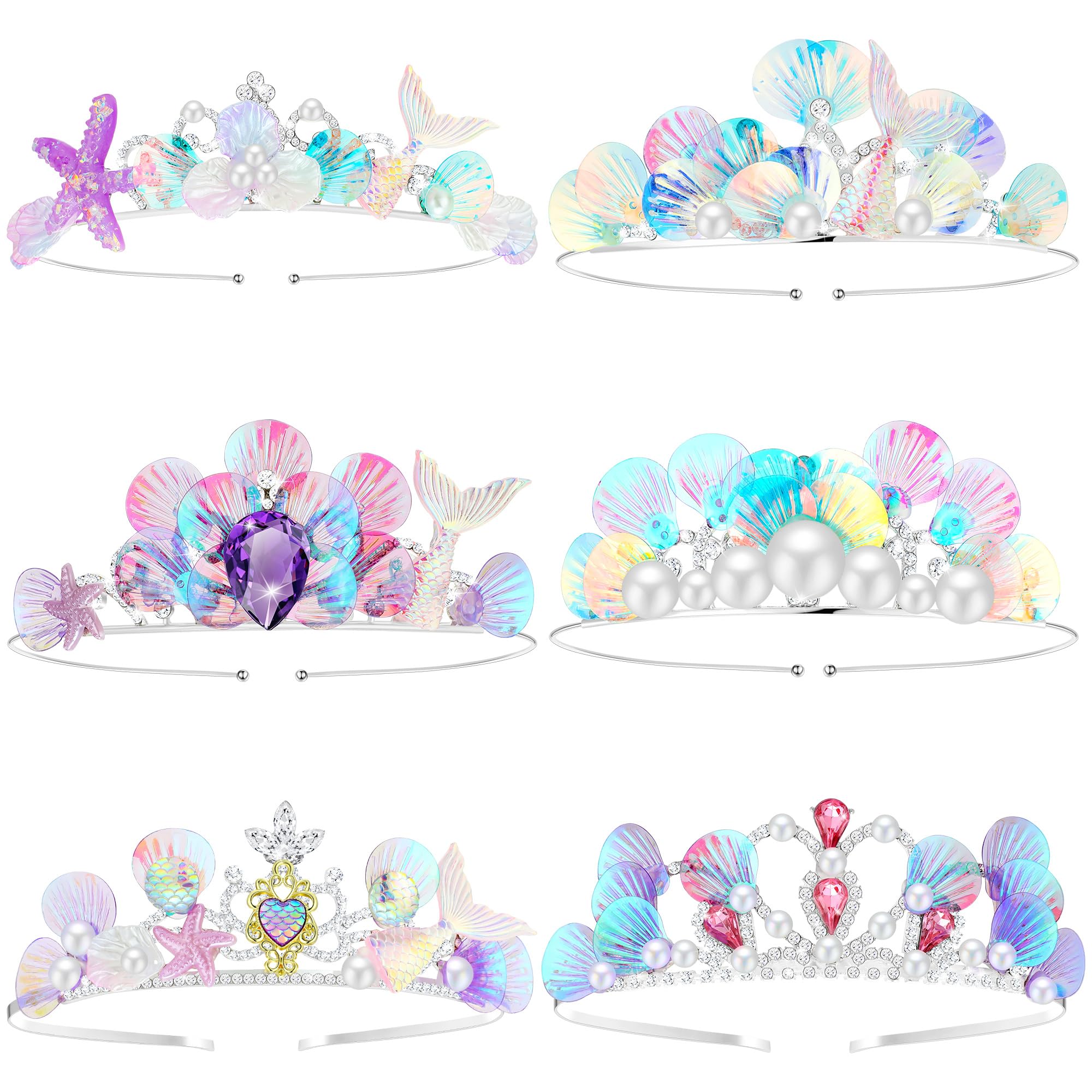 Shihanee 6 Pcs Mermaid Crown Sea Ocean Princess Seashell Starfish Mermaid Headband Tiara Mermaid Hair Accessories Headpiece for Girls Women Mermaid Birthday Party Decorations Gifts Costume Headwear