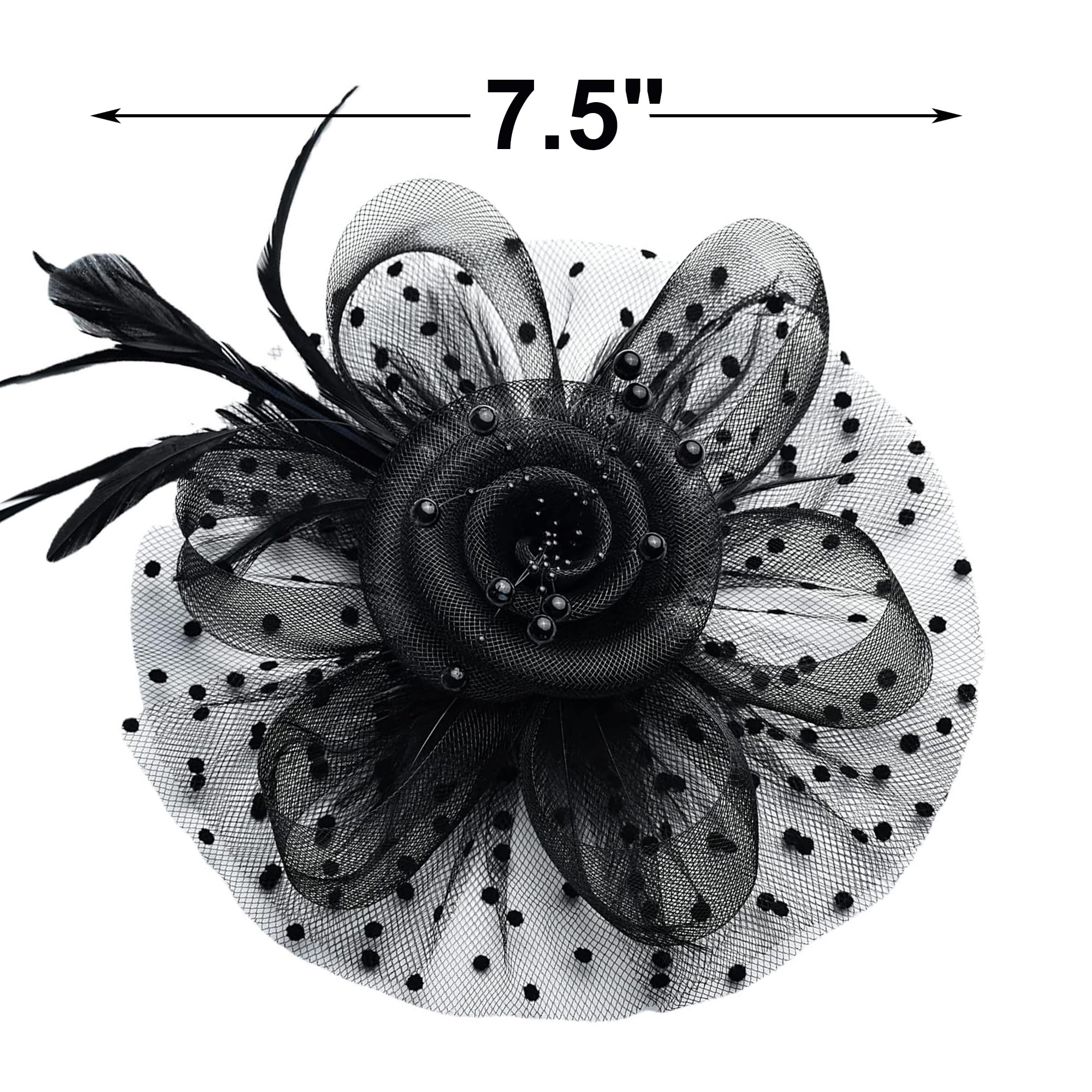 Fascinators Hat for Women Tea Party Headband Kentucky Derby Wedding Flower Cocktail Mesh Feathers Hair Clip Black