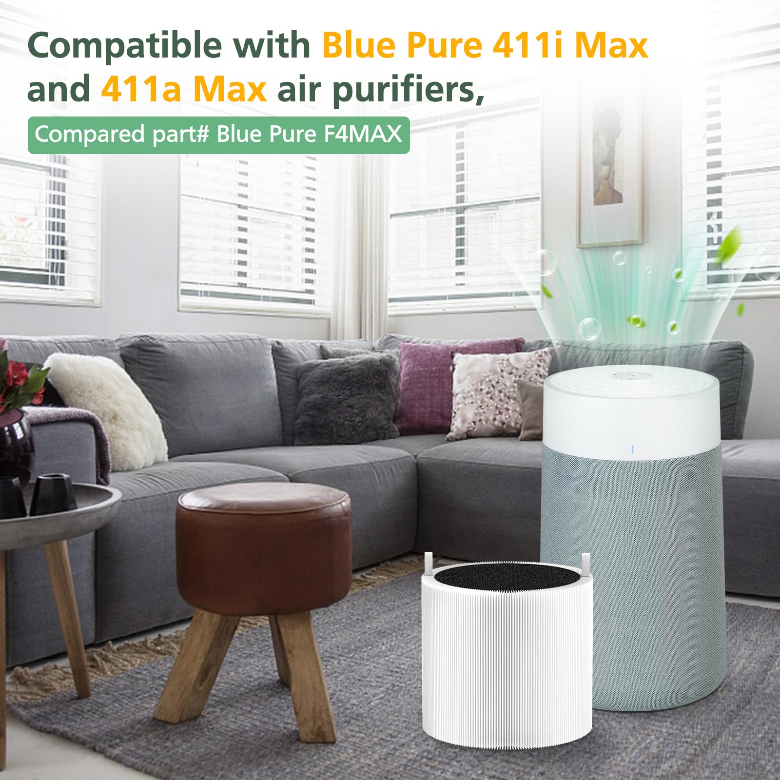 2 Pack 411i Max and 411a Max Replacement Filter,True HEPA H13 Filter, Compatible with Blue Pure 411i Max and 411a Max Air Purifier, Blueair Blue Pure F4MAX