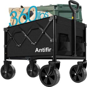 collapsible wagon cart foldable 360 lbs, portable garden wagon cart all terrain with large capacity, heavy duty folding utility wagon cart for groceries, sports, shopping, camping outdoor, black