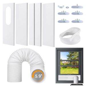 mrrihand portable ac window vent kit with 5.9" exhaust hose & coupler, upgraded seamless air conditioner window vent kit, adjustable window seal for sliding vertical & horizontal window