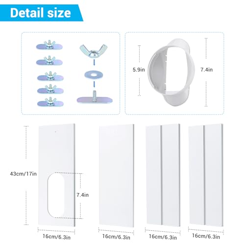 Mrrihand Portable AC Window Vent Kit with 5.9" Exhaust Hose & Coupler, Upgraded Seamless Air Conditioner Window Vent Kit, Adjustable Window Seal for Sliding Vertical & Horizontal Window