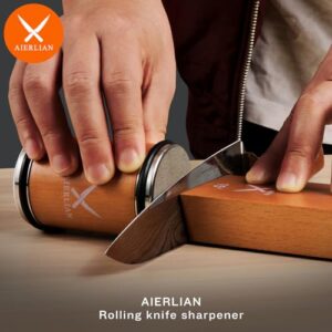 AIERLIAN Knife Sharpener Tool, Rolling Knife Sharpener Kit, Knife Sharpening with Diamonds and Ceramic for Steel of Any Hardness, Kitchen knife Sharpener with 15 & 20 Degree Magnetic Angle(Brown)