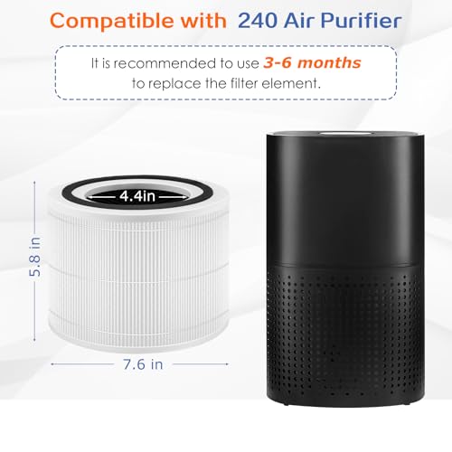 True HEPA Filter Replacement for 240 Air Purifier,3 in 1 True HEPA Activated Carbon Filter,2 Pack