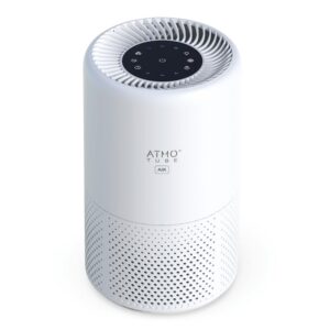 atmotube air hepa air purifier with h13 filter, compact design for small rooms, 3-stage filtration, night light, sleep mode, for home office, bedroom