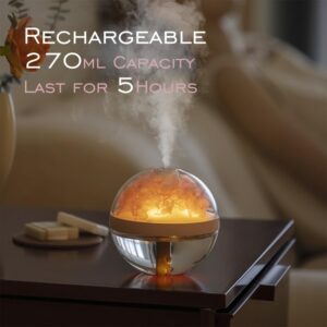 Preserved Flower Portable Humidifier,270ml Capacity,Rechargeable Essential Oil Diffuser with Night Light and Waterless Auto Shut-Off,for Office Room Bedroom Livingroom (Pink Hydrangea)