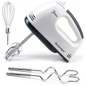 showvigor handmixer electric handheld - 7 speed portable kitchen mixer electric with 5 stainless steel accessories whisk, food beater for whipping mixing cookies cakes eggs dough