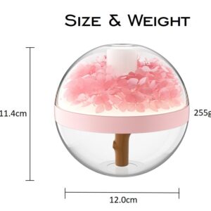 Preserved Flower Portable Humidifier,270ml Capacity,Rechargeable Essential Oil Diffuser with Night Light and Waterless Auto Shut-Off,for Office Room Bedroom Livingroom (Pink Hydrangea)