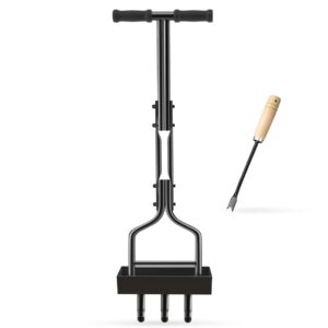 fnwsja manual lawn aerator with tray & 3 hollow slots manual soil corer collector lawn plug core aeration tool heavy duty lawn core for soils & lawns yard garden, 37.6 inches, black