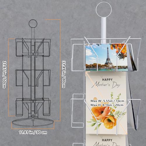 ANBOXIT Greeting Card Display Stand Rotating Rack Holder, for Postcard Sticker Retail, Metal White