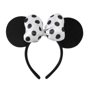 jiahang 3d polka dot mouse ear hair bow headband,velvet amusement photography headband, costume headwear for women girls (3d satin white)