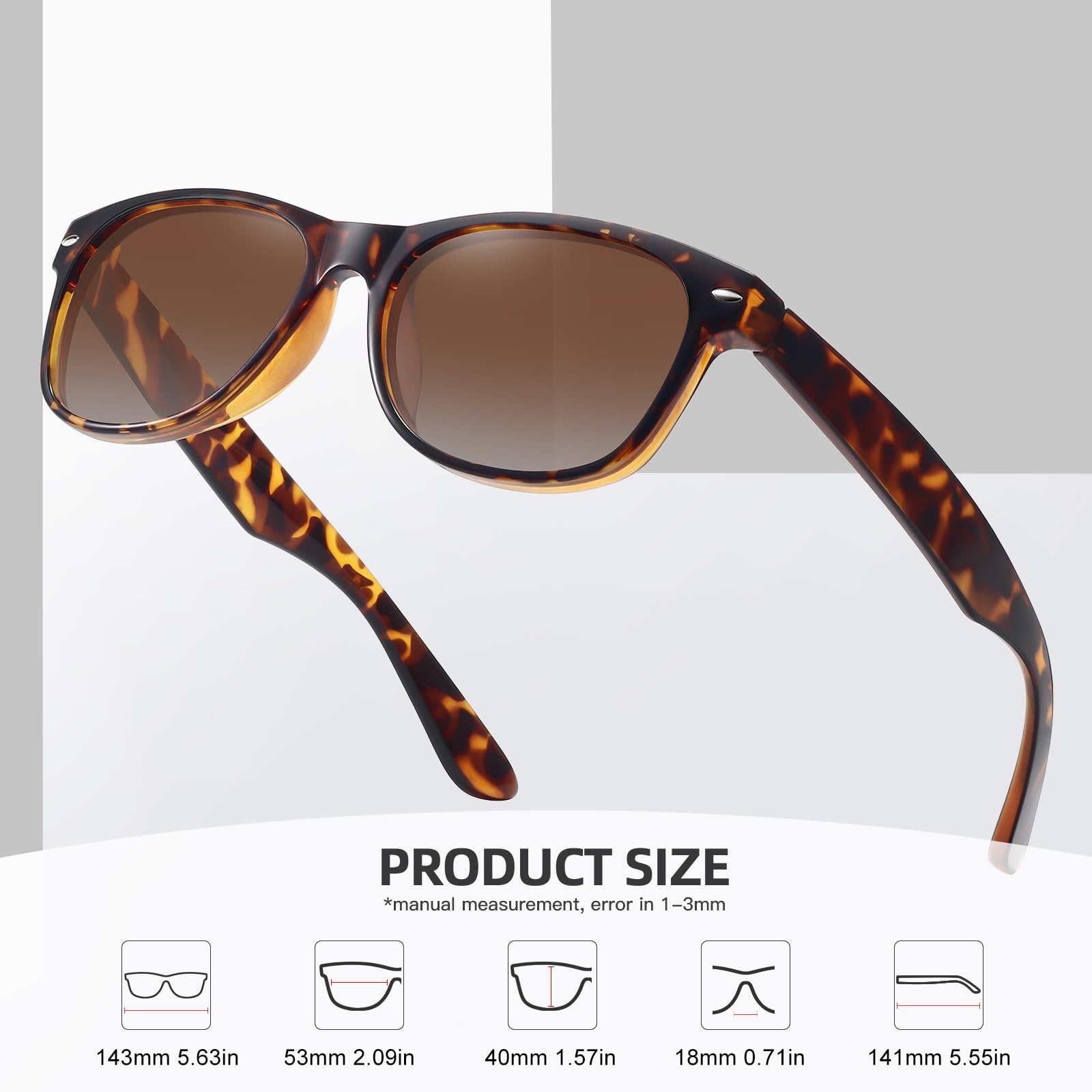 MEETSUN Classic Polarized Sunglasses for Women Men Trendy Retro Vintage Sun Glasses for Driving UV Protection 3 Pack Black Leopard Brown Gradient