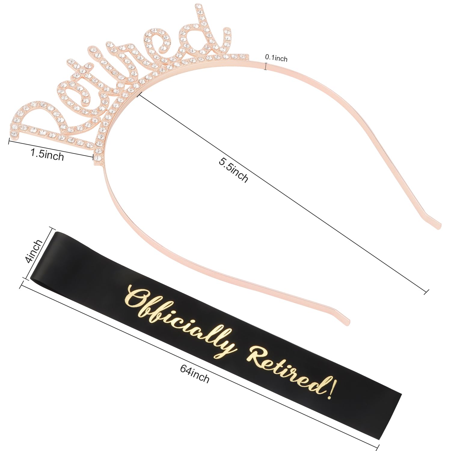 Didder Gold Retirement Party Headband and Officially Retired Sash - Celebration Decorations and Gifts for Her