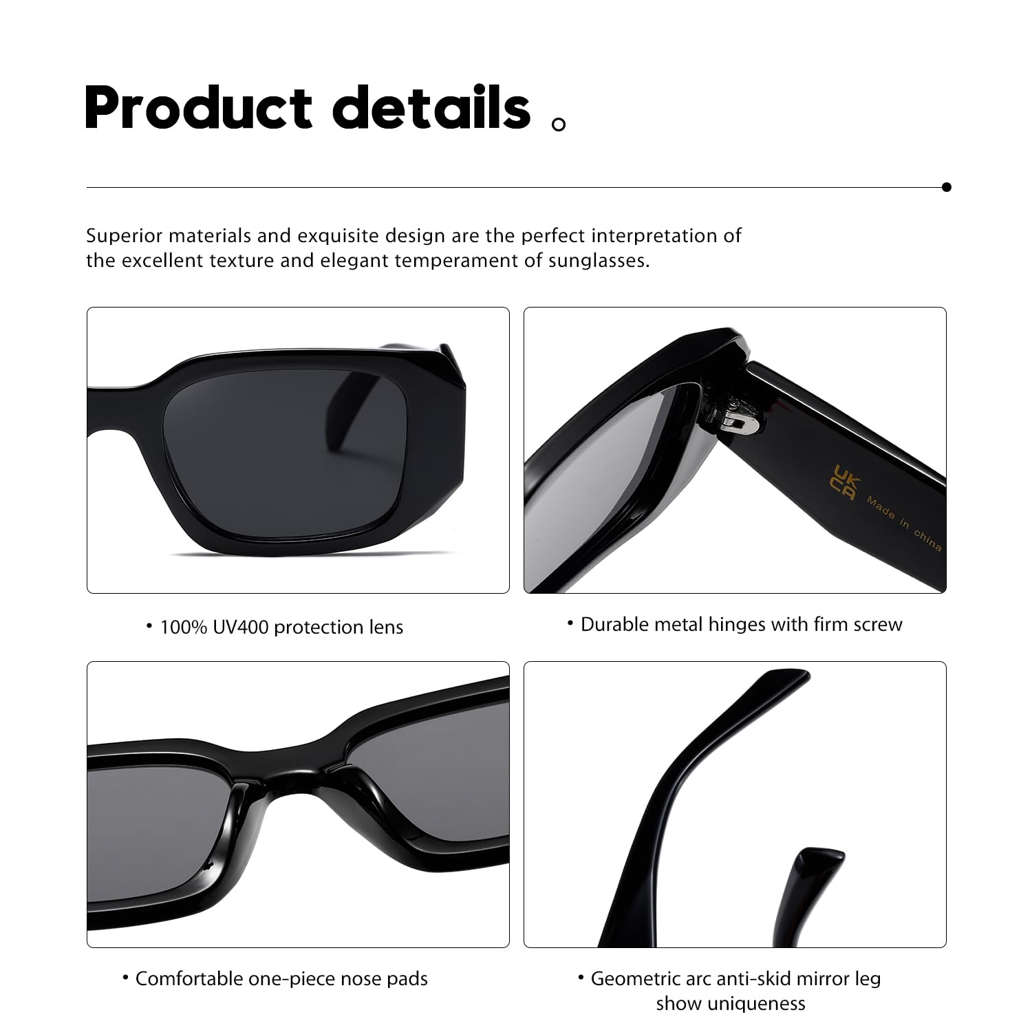 Highyou Trendy Rectangle Sunglasses Womens Men Fashion Classic Sun glasses Retro Shades (Black)