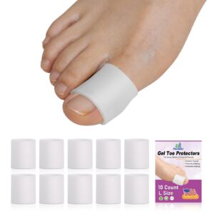 pnrskter gel toe caps sleeves cushions - (10pcs-large) toe guards for blisters, corns, calluses, hammer toes, rubbing, and ingrown toenails (aloe vera extract infused silicone materials)