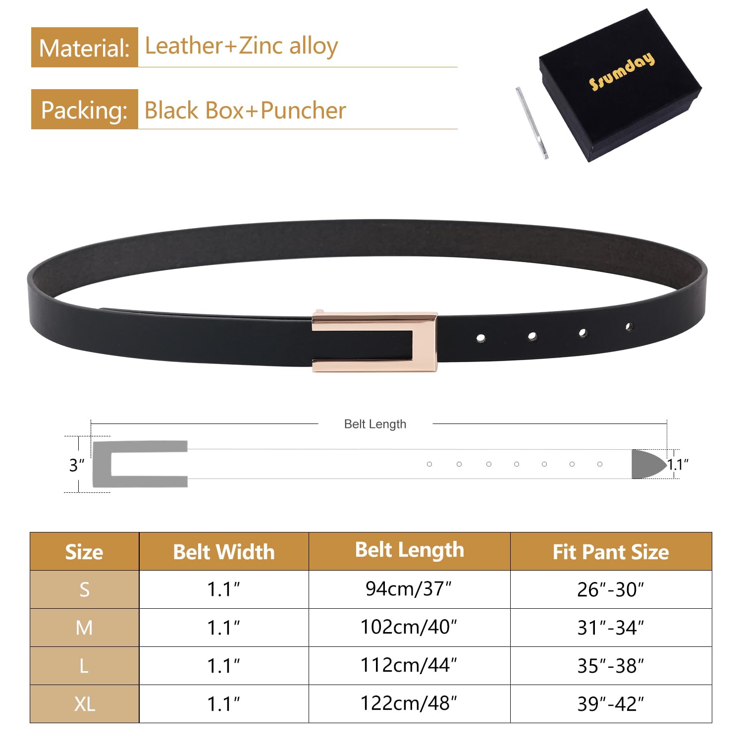 Ssumday 2 Pack Women's Girl Female Ladies Black Beige Waist Leather Skinny Belts for Jeans Pants Dress Dresses with Fashion Golden Buckle(CFXHM-S)