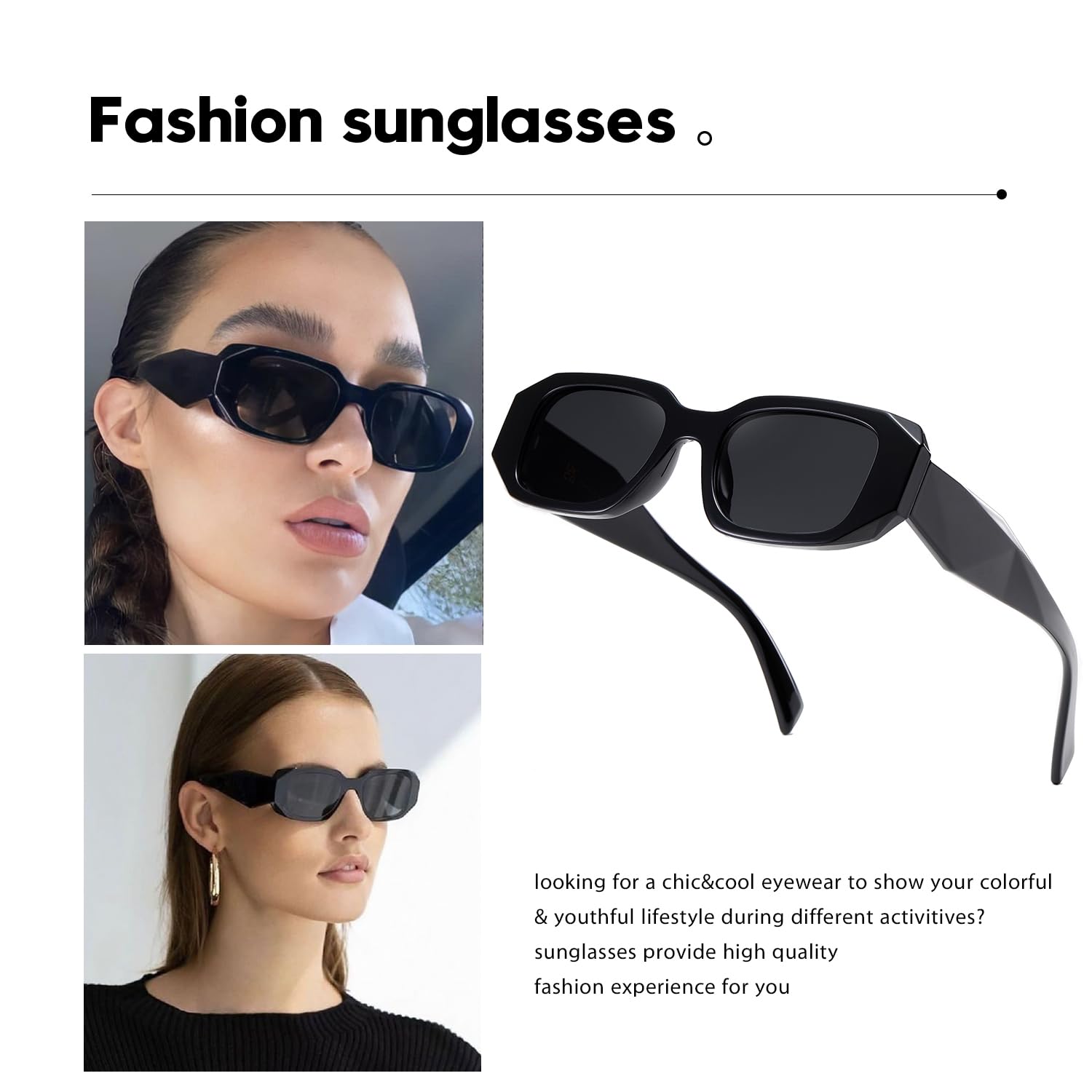 Highyou Trendy Rectangle Sunglasses Womens Men Fashion Classic Sun glasses Retro Shades (Black)