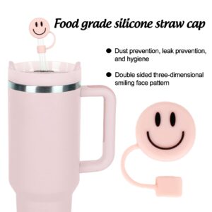 Whaline 4Pcs Smile Face Straw Covers Silicone Reusable Straw Topper Double Sided Pattern Straw Tip Covers 10mm 0.4 Inch for 30 & 40 OZ Tumbler with Handle（Pink,Purple,Mint Green,Cream Color）