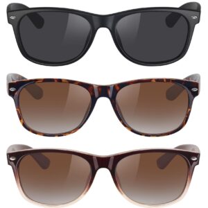 MEETSUN Classic Polarized Sunglasses for Women Men Trendy Retro Vintage Sun Glasses for Driving UV Protection 3 Pack Black Leopard Brown Gradient