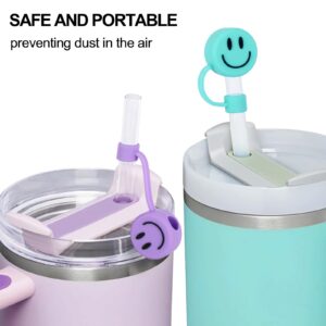 Whaline 4Pcs Smile Face Straw Covers Silicone Reusable Straw Topper Double Sided Pattern Straw Tip Covers 10mm 0.4 Inch for 30 & 40 OZ Tumbler with Handle（Pink,Purple,Mint Green,Cream Color）