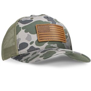 american flag hat for men | leather patch hat | machine-stitched badge on richardson 112 trucker hat | adjustable snapback country trucker hat, richardson hat | trucker hat with patch (duck camo)