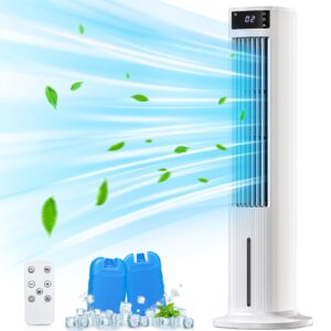 antarctic star evaporative air cooler, 40" cooling fan that blow cold air, swamp cooler with 80° oscillation, bladeless tower fan for home, office, removable water tank, 24h timer, remote control