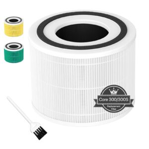 core 300 replacement filter for levoit air purifier core 300 and core 300s, 3-in-1 filter, h13 true hepa replacement filter, efficiency activated carbon(white-1 pack)