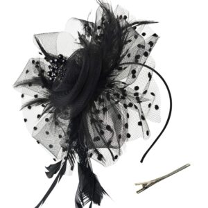 fascinators hats 20s 50s hat pillbox hat cocktail tea party headwear with veil for girls and women (us, alpha, one size, a-black)