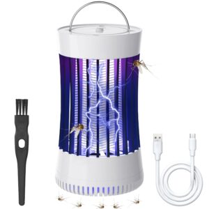 phosooy 2-in-1 indoor electric bug zapper with fan, chargeable 1500v high voltage mosquitoes killer with hanger, small fly insects lamp trap catching moth gnat fruit flies, white