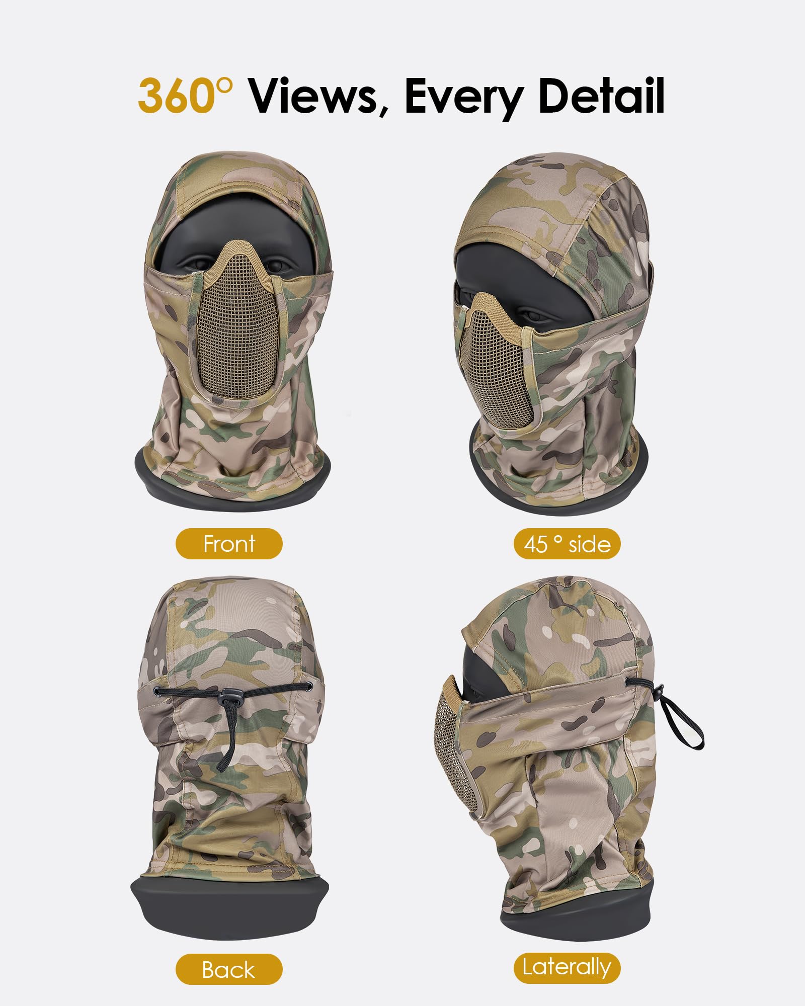 OneTigris Balaclava Mesh Mask, Ninja Tactical Mask with Full Face Protection for Outdoor