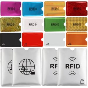 schembo 16 rfid blocking sleeves set (12 colorful credit card protector rfid blocking sleeve & 4 rfid passport holder). effectively protect your credit, debit, and id cards from electronic theft.