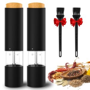 electric salt and pepper grinder set of 2, automatic operation salt pepper mill sets with adjustable coarseness, battery powered, led light, one hand operation-black