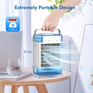 RCCVEI Portable Air Conditioners,3-Speed Small AC Unit, Evaporative Air Cooler with Timer function,7-Color Nightlight,Double Tank, 2 Mist modes,Personal Air Conditioner for Bedroom,Office,Room-Blue