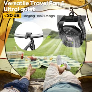 DOWILLDO Camping Fan with LED Lantern, 10400mah Portable Battery Operated Outdoor Fan, Personal Rechargeable Fan for Travel, Hiking, Fishing, Picnic (Black)