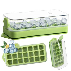 lydtick ice cube tray with lid and bin, 21 pcs ice cubes mold for freezer easy release, quick filling without touching, green