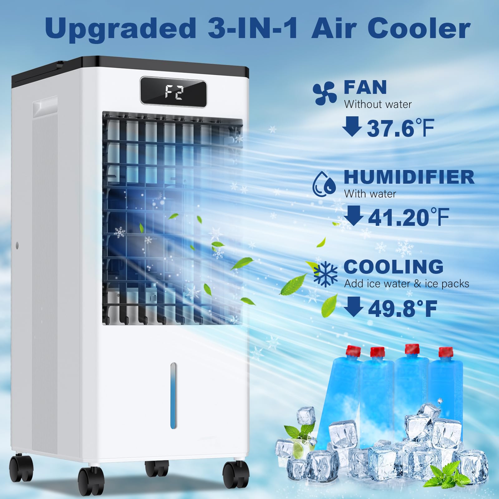 Portable Air Conditioners, 3-IN-1 Evaporative Air Cooler w/4 Modes 3 Speeds, 1.6 Gal Water Tank, Swamp Cooler w/Remote, Windowless Air Conditioner w/12H Timer, Child Lock, Portable AC for Room Office