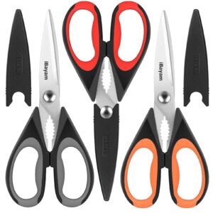 ibayam 3-pack kitchen scissors all purpose kitchen shears heavy duty scissors with protective sheath for food, 8.5" comfort grip stainless steel dishwasher safe cooking scissors, kitchen utensils