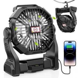 dowilldo camping fan with led lantern, 10400mah portable battery operated outdoor fan, personal rechargeable fan for travel, hiking, fishing, picnic (black)