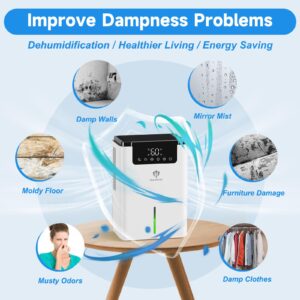 Dehumidifier for Bedroom, 68 OZ Dehumidifiers for Home Basement with Auto Defrost Timer Colorful Light, Small Dehumidifier for Bathroom RV Closet Room (500 sq. ft) White