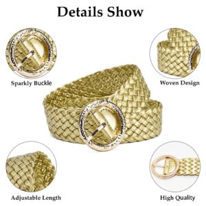 RMMVJJ Gold Belt for Women Woven PU Leather Womens Belts for Jeans Dresses Glitter Woman Gold Belts Gold M